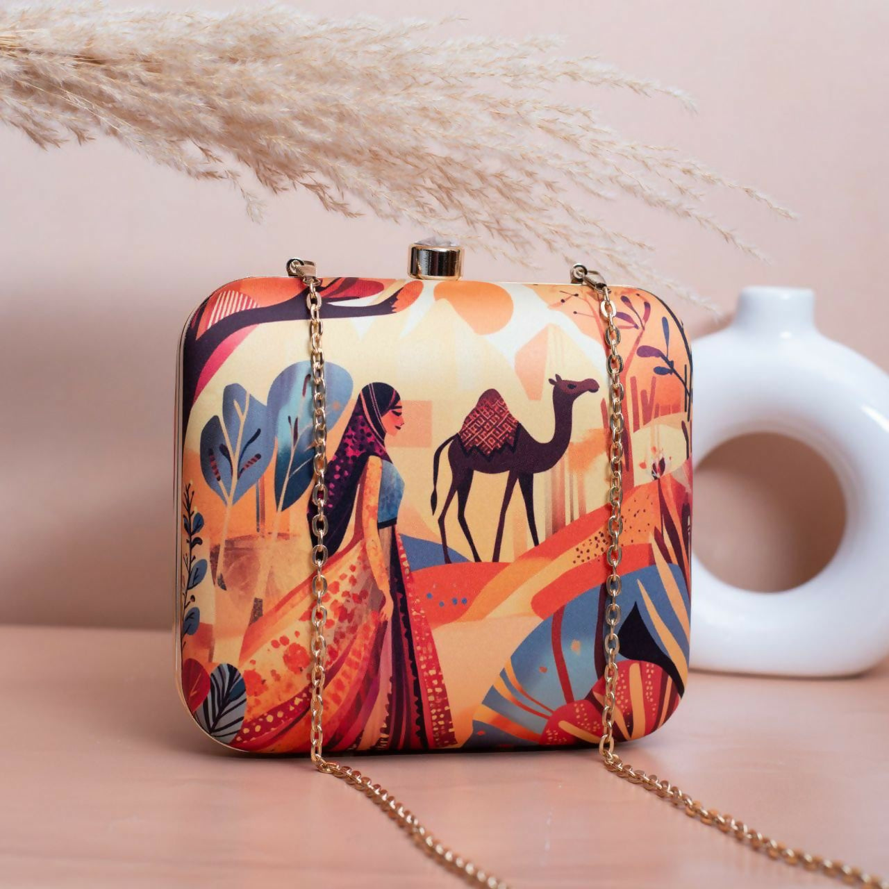 Women with Camel Printed Box Clutch – MESH EXCLUSIVES