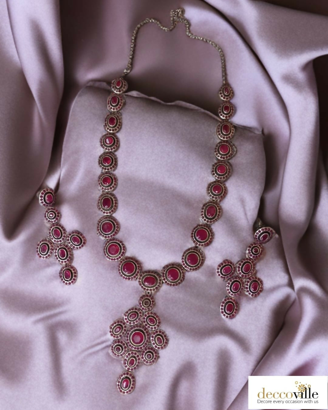 Ruby Red Elegance Necklace with German Silver Finish – MESH EXCLUSIVES