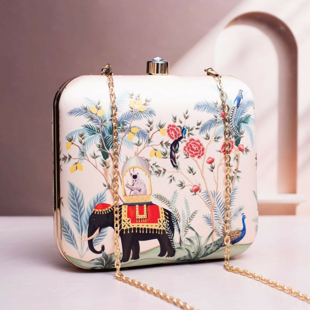 Elephant Printed Box Clutch – MESH EXCLUSIVES
